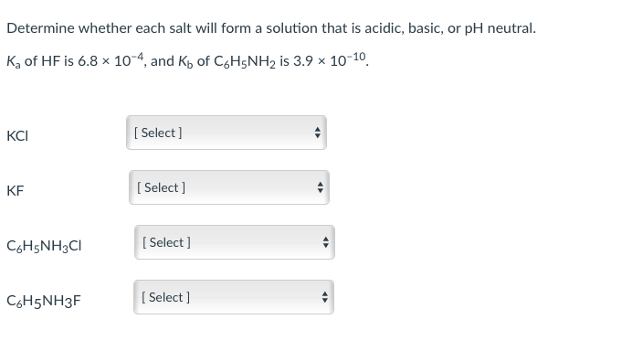 Solved Determine whether each salt will fom a solution that | Chegg.com
