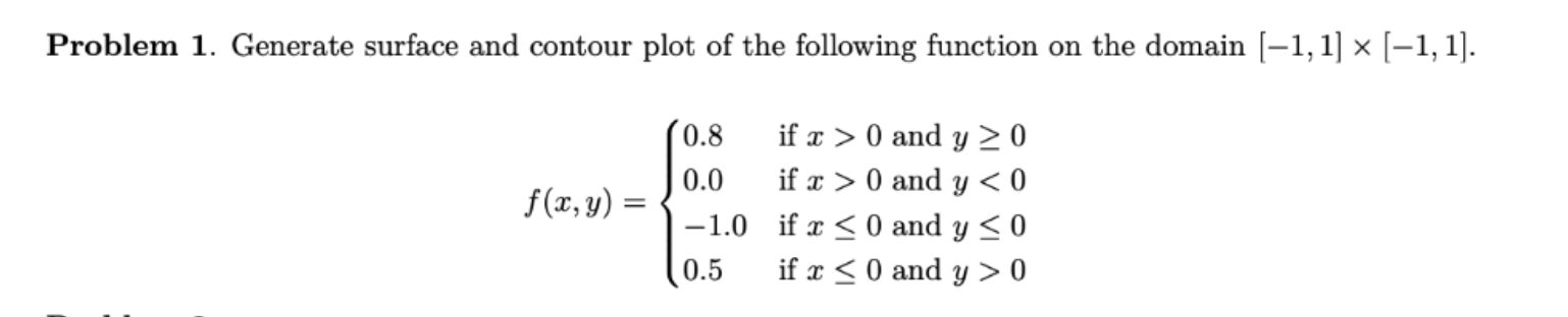 Solved Problem 1 Generate Surface And Contour Plot Of The