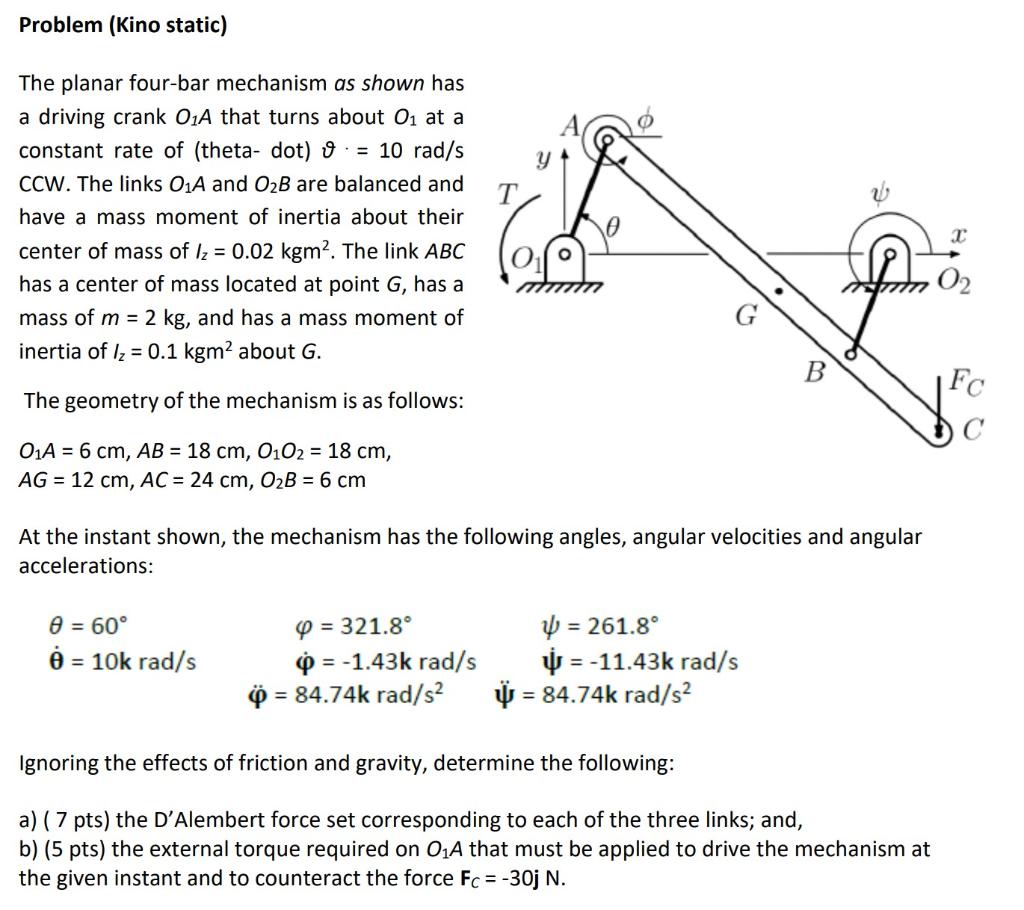 Solved The planar four-bar mechanism as shown has a driving | Chegg.com