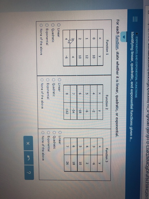 Solved DFuFbLE9JHOJOYS Identifying linear, quadratic, and | Chegg.com