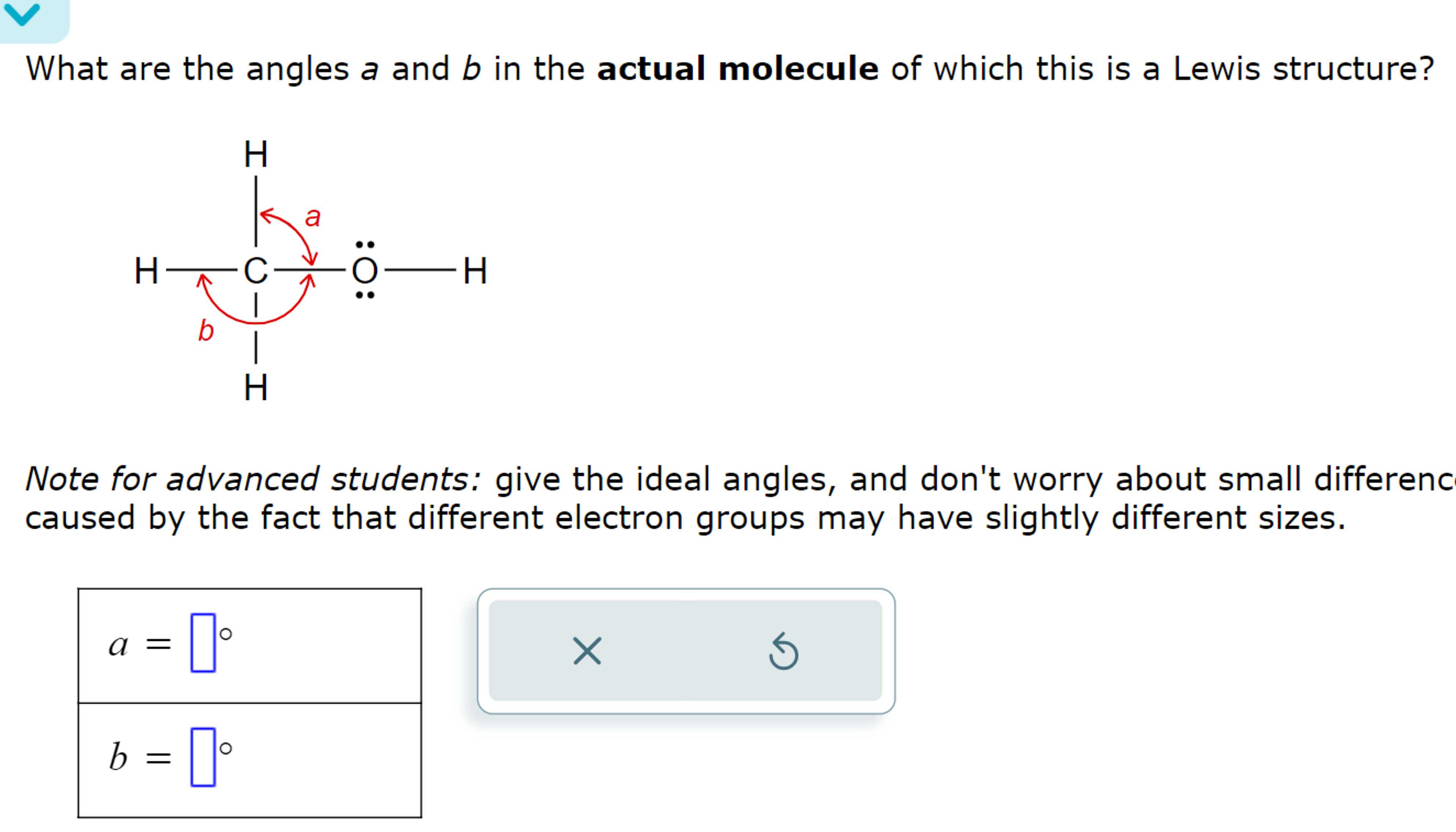 Solved What are the angles a and b in the actual molecule of | Chegg.com