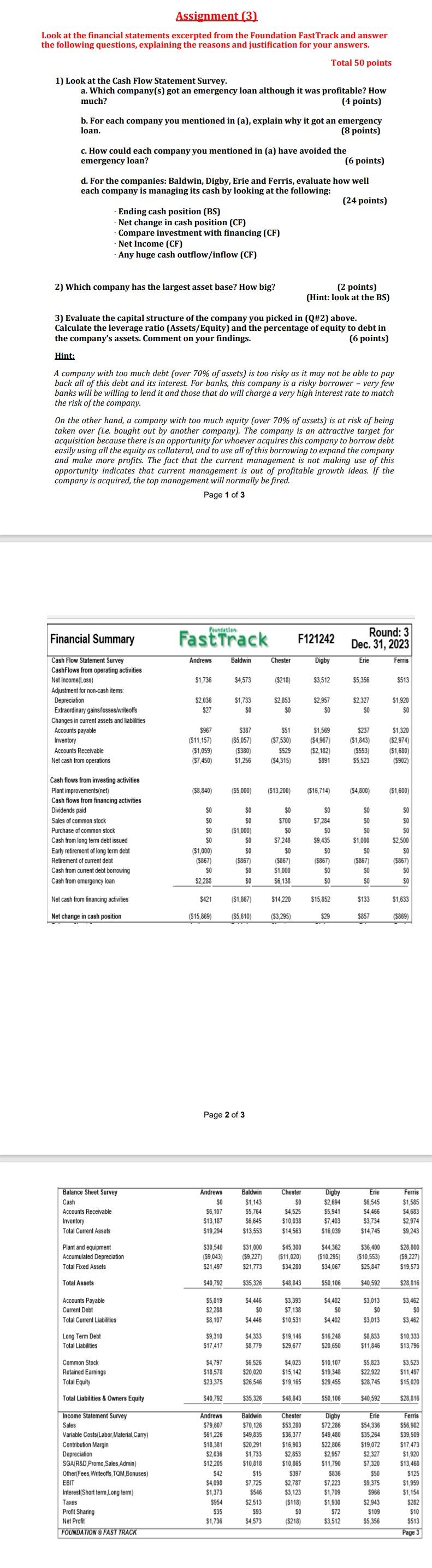 Assignment (3) Look at the financial statements | Chegg.com