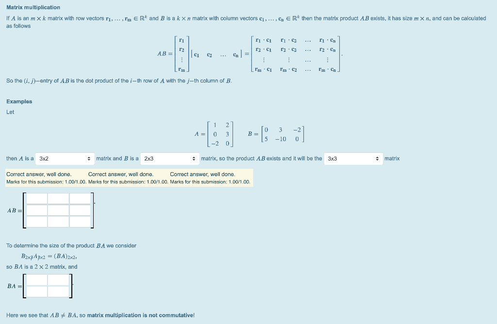 Solved Matrix multiplication If A is an m x k matrix with | Chegg.com