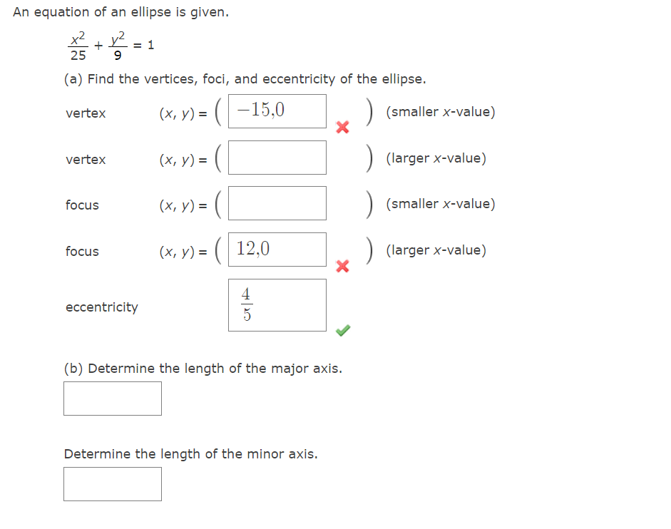 Solved An equation of an ellipse is given. 25x2+9y2=1 (a) | Chegg.com
