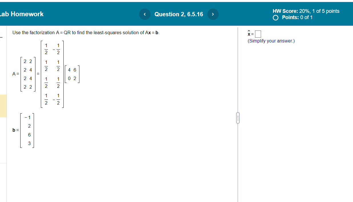 Solved Use the factorization A=QR to find the least-squares | Chegg.com