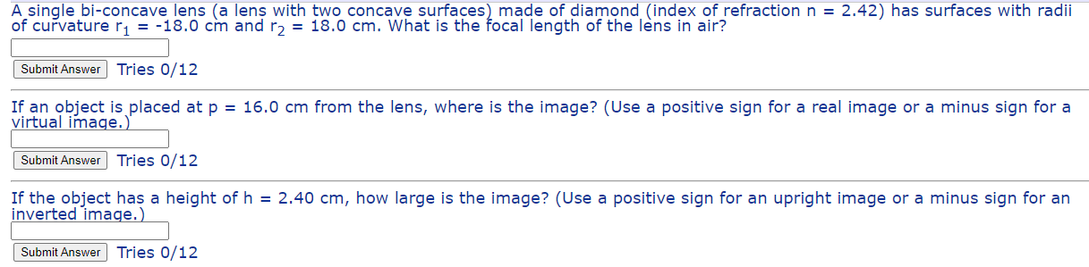 Solved A single bi-concave lens (a lens with two concave | Chegg.com