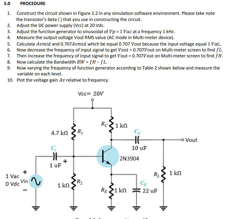 5.0 PROCEDURE 1. Construct the circuit shown in | Chegg.com