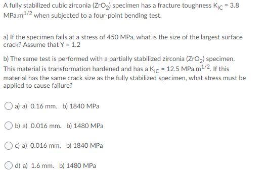 Solved A fully stabilized cubic zirconia (ZrO2) specimen has | Chegg.com