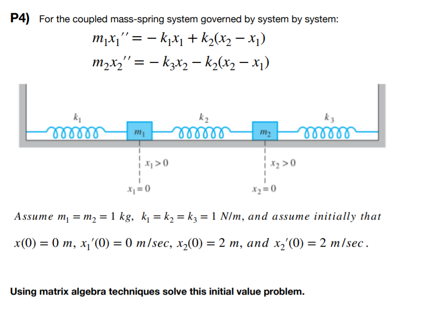 Solved P4) For the coupled mass-spring system governed by | Chegg.com