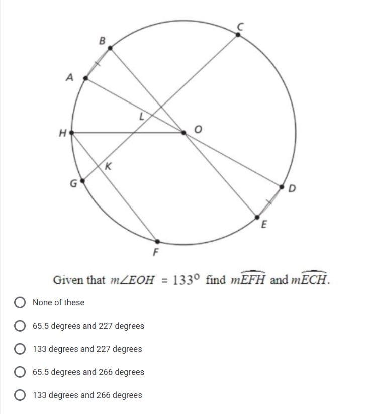 Solved B A H K G D E Given that mZEOH = 1330 find mEFH and | Chegg.com
