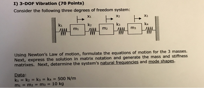 Solved I) 3-DOF Vibration (70 Points) Consider the following | Chegg.com
