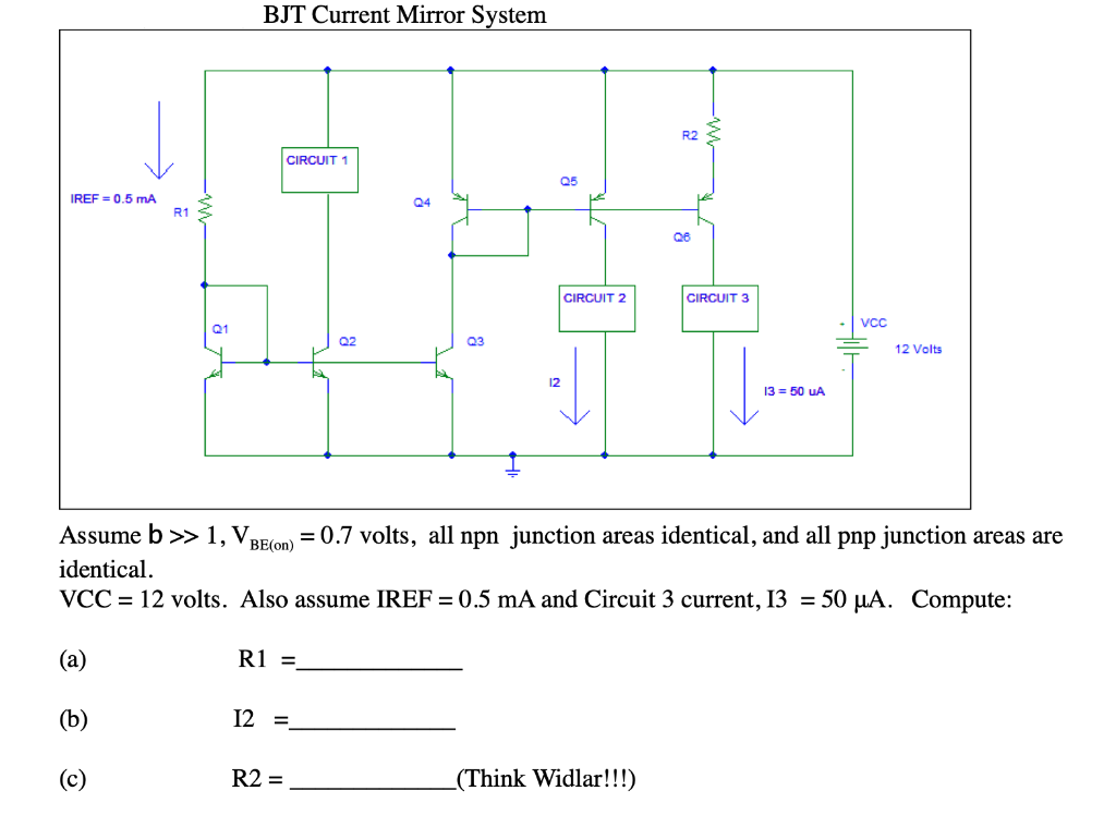 Solved BJT Current Mirror System R2 CIRCUIT 1 Q5 IREF = 0.5 | Chegg.com