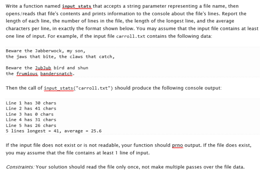 Write a function named input-stats that accepts a | Chegg.com