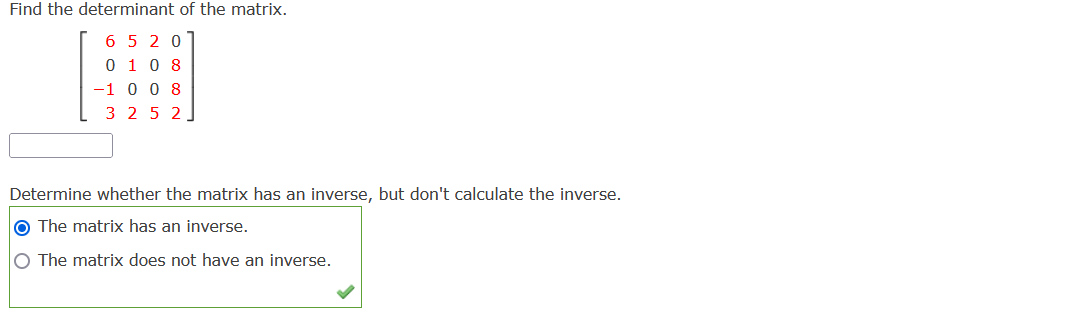 Solved Find the determinant of the matrix. | Chegg.com