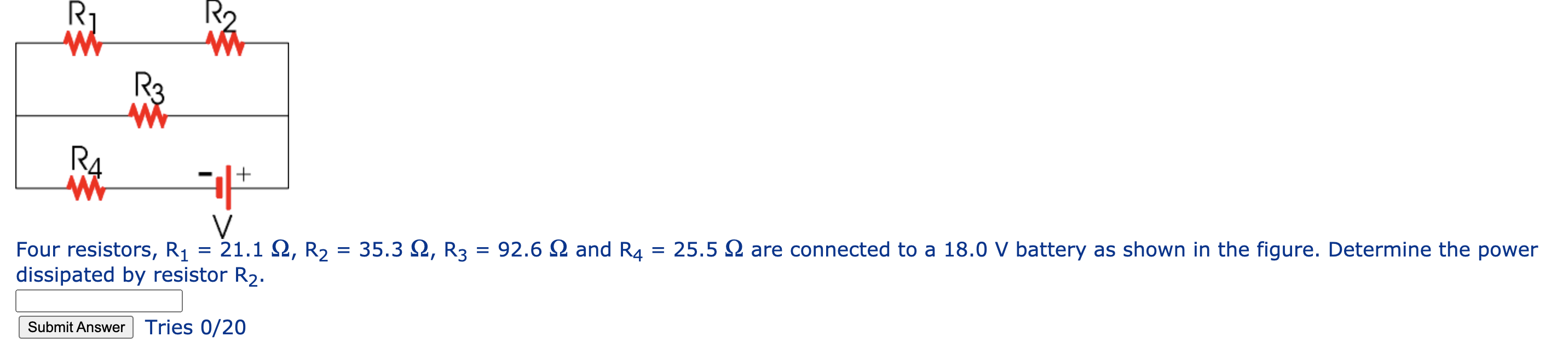 Solved R2 W R3 W RA SA + WW V Four resistors, R1 = 21.1 12, | Chegg.com