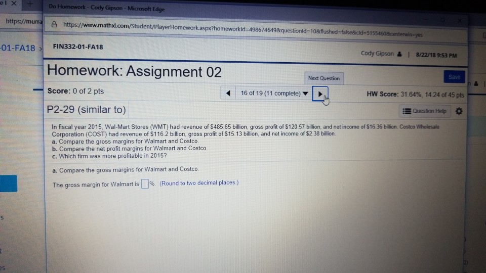 Solved el x Do Homework - Cody Gipson- Microsoft Edge | Chegg.com