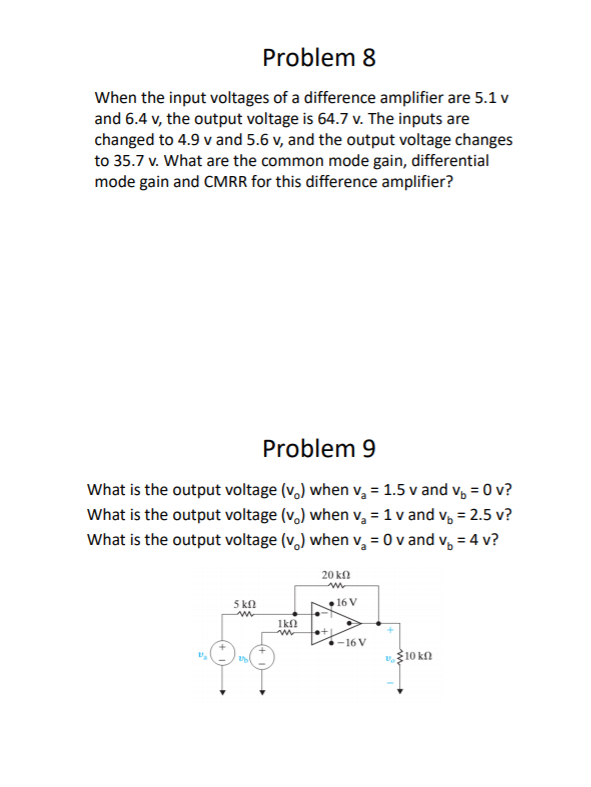 Solved Problem 8 When the input voltages of a difference | Chegg.com