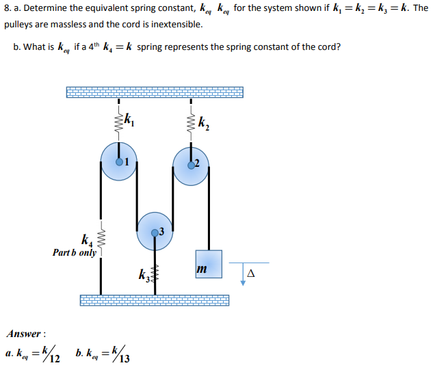 Solved 8. a. Determine the equivalent spring constant, key | Chegg.com