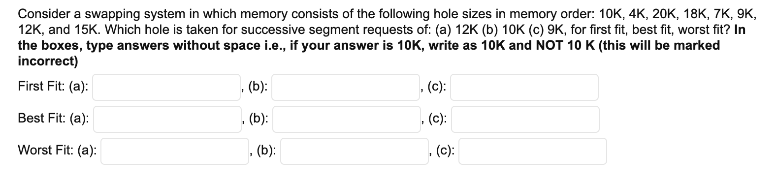 Solved Consider a swapping system in which memory consists | Chegg.com
