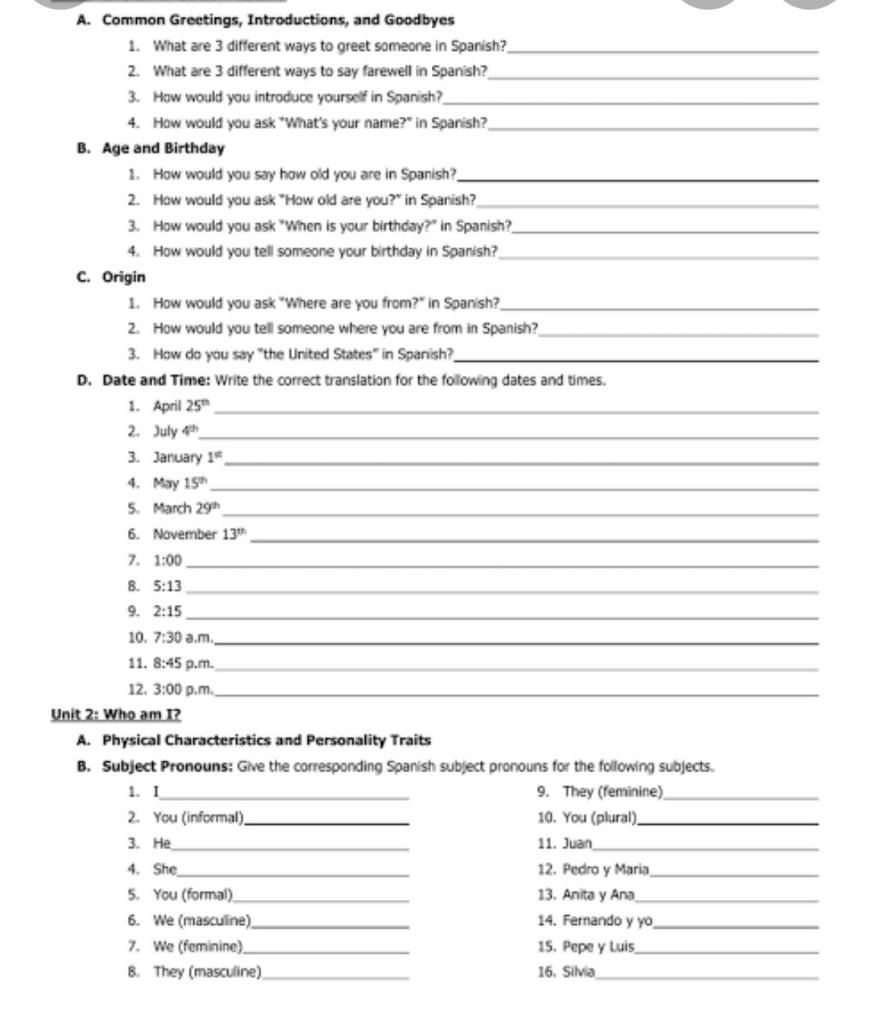 Solved A. Common Greetings, Introductions, and Goodbyes 1. | Chegg.com