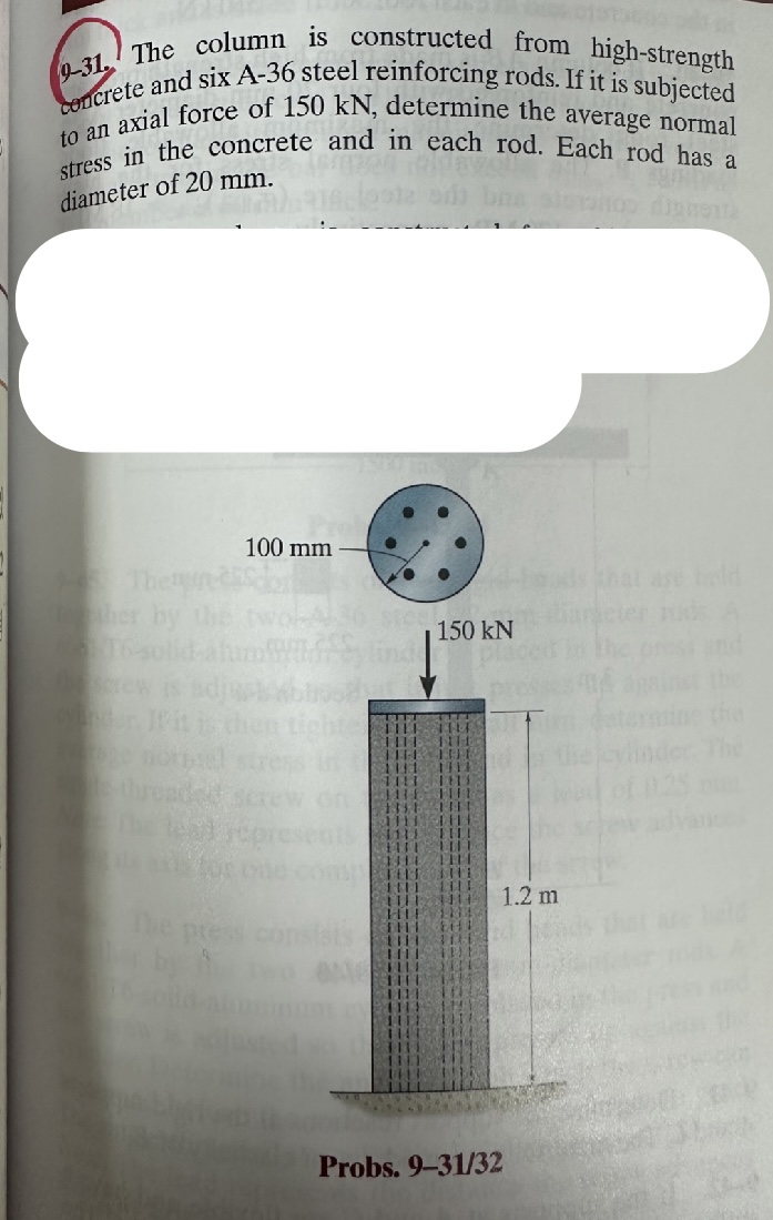 Solved 9-31. The column is constructed from high-strength | Chegg.com