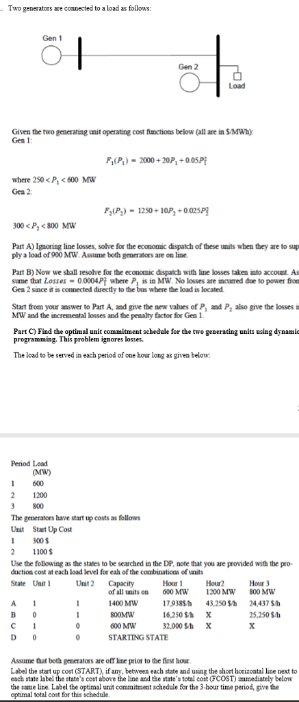 Solved Two generators are connected to a load as follows: | Chegg.com