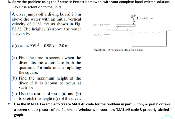 Part 3. STEM application - Projectile motion & diver | Chegg.com