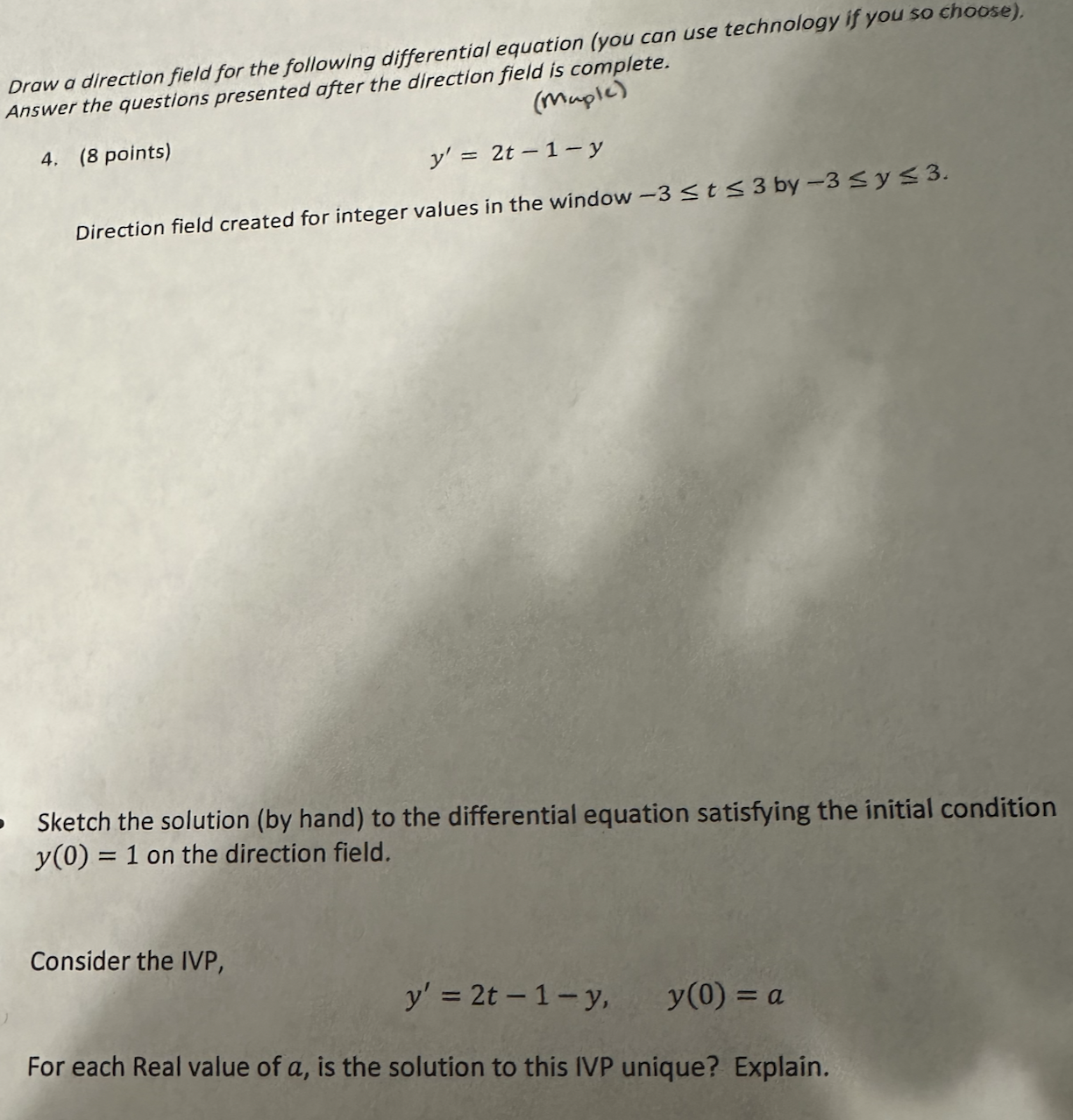Solved Draw a direction field for the following differential | Chegg.com