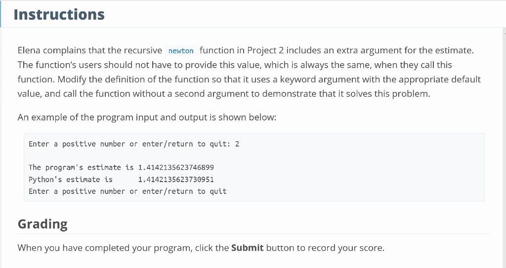 Solved Instructions Elena complains that the recursive | Chegg.com