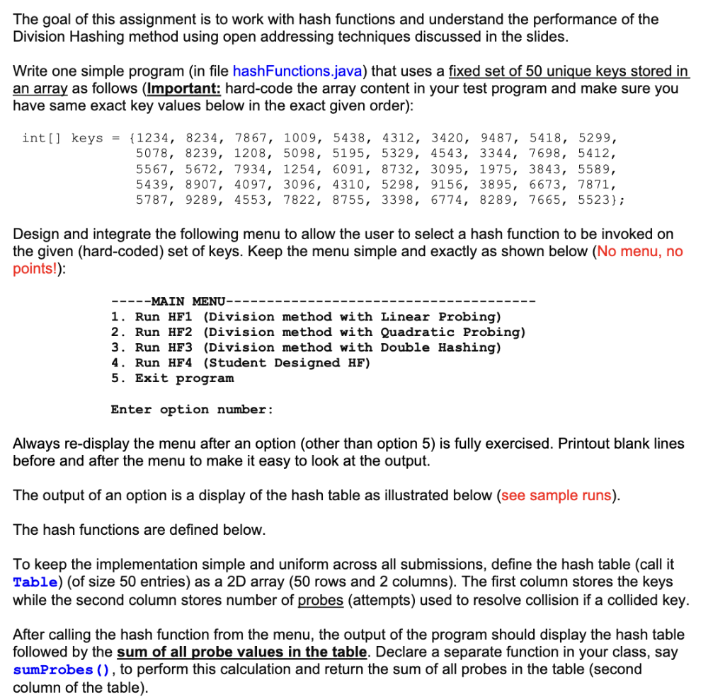 Solved The goal of this assignment is to work with hash | Chegg.com