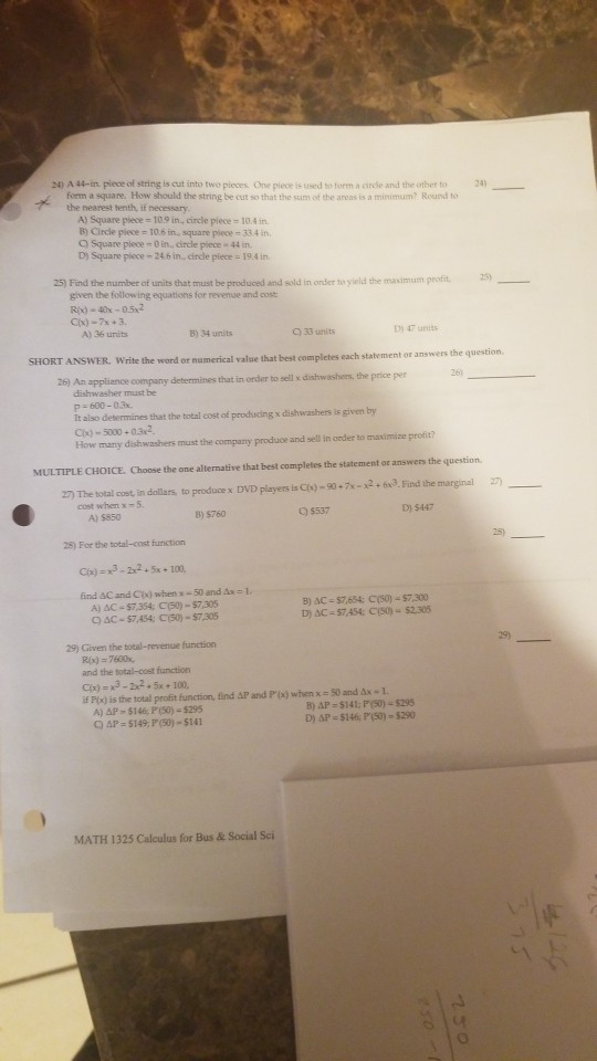 Solved 20 A 44-in piece of string is cut into two pieces One | Chegg.com