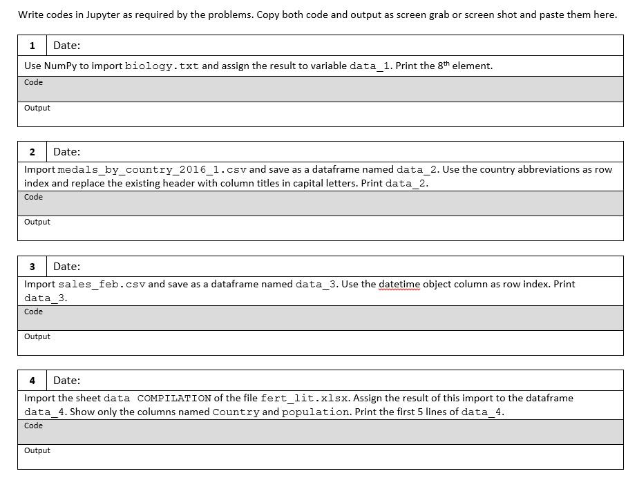 Solved Write codes in Jupyter as required by the problems. | Chegg.com
