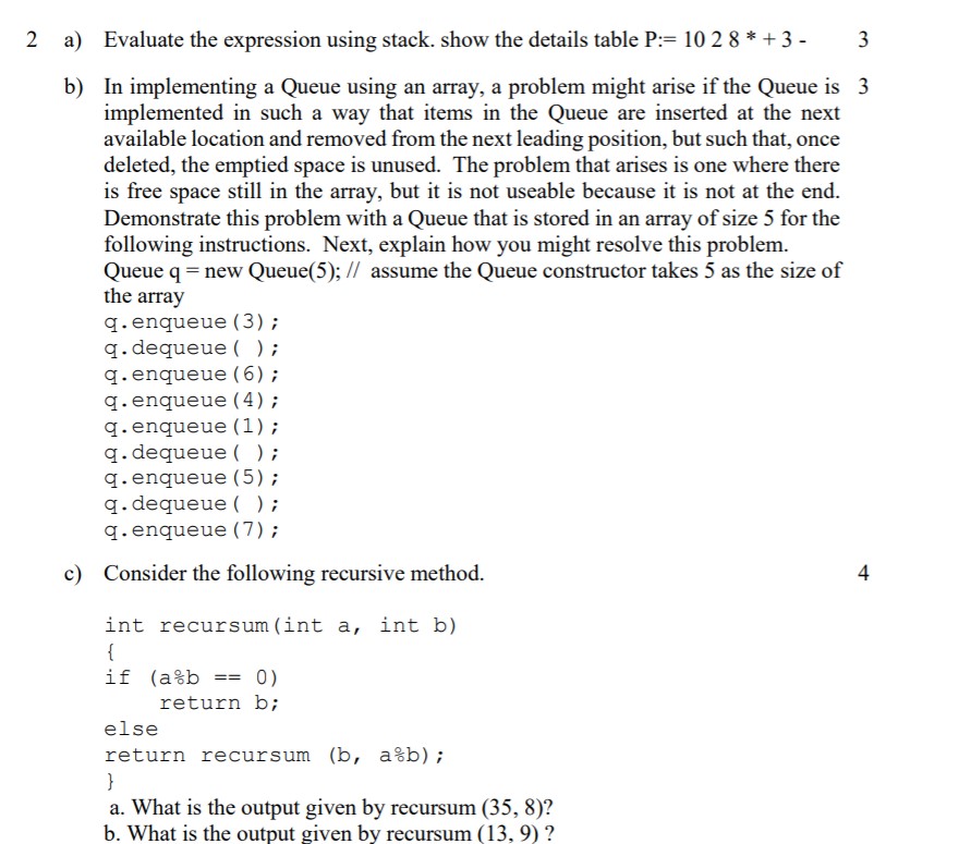 Solved 3 2 a) Evaluate the expression using stack. show the | Chegg.com