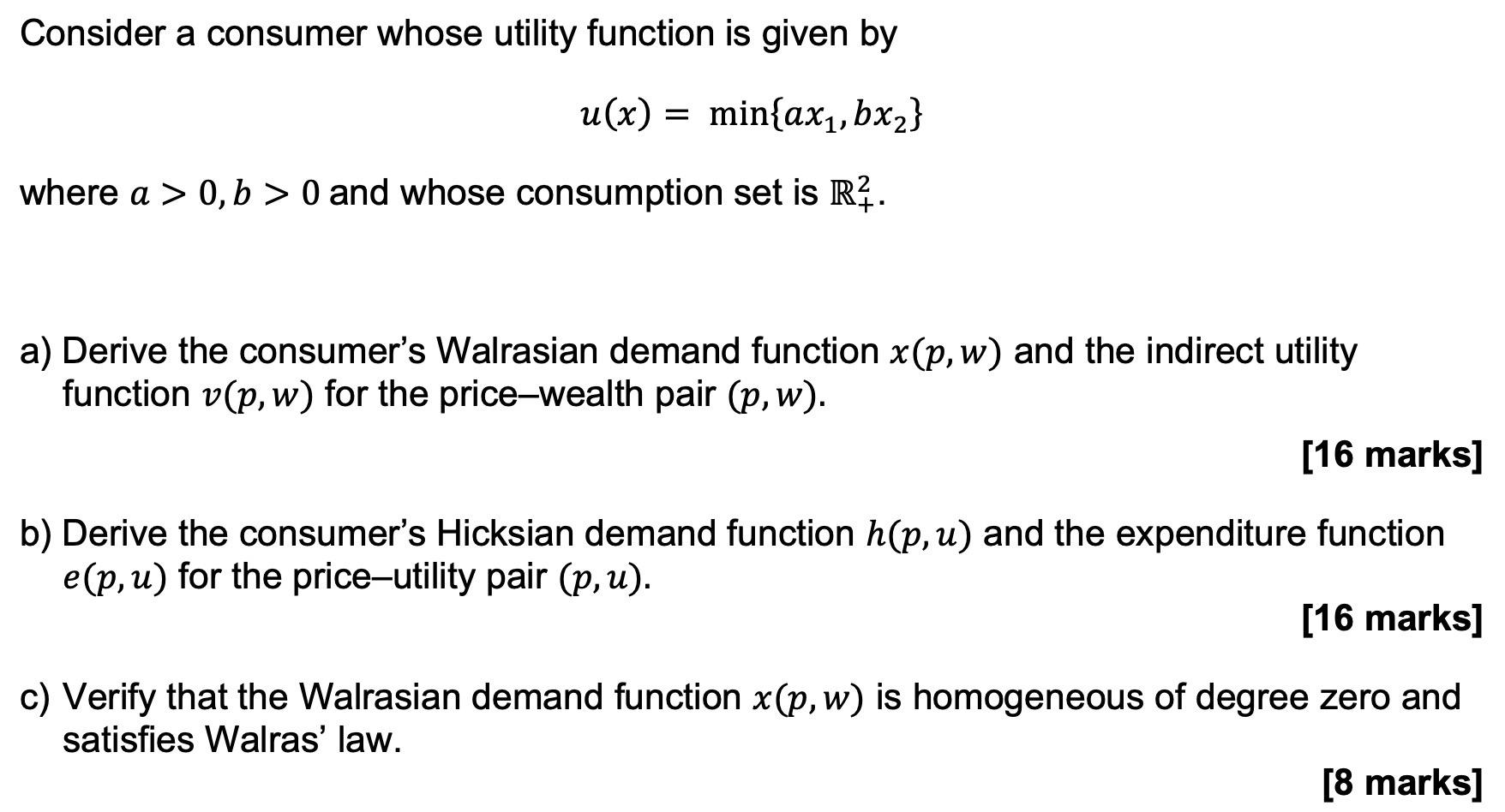 Solved Consider a consumer whose utility function is given | Chegg.com