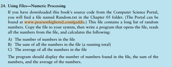 Solved 24. Using Files—Numeric Processing If you have | Chegg.com