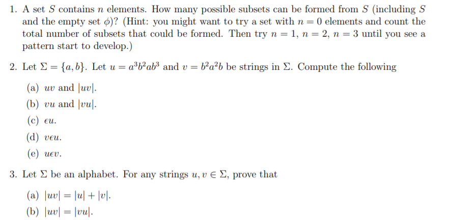 Solved 1. A set S contains n elements. How many possible | Chegg.com