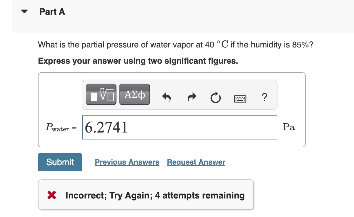Solved What is the partial pressure of water vapor at 40∘C | Chegg.com
