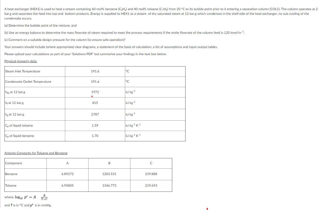 Solved A heat exchanger (HEX1) is used to heat a stream | Chegg.com