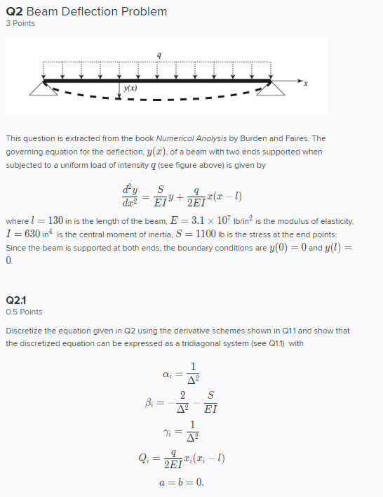 Solved Q2 Beam Deflection Problem 3 Points 9 y(x) This | Chegg.com