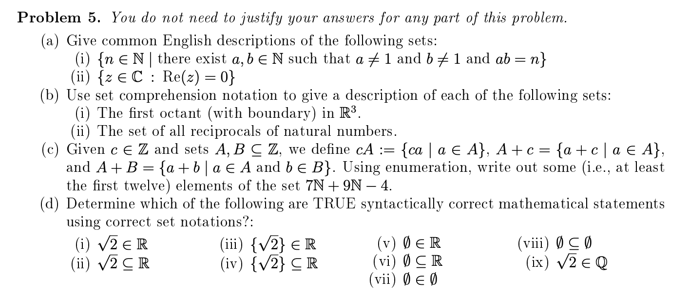 Solved Problem 5. You do not need to justify your answers | Chegg.com