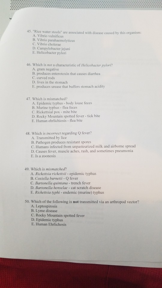 Solved 45. "Rice water stools" are associated with disease | Chegg.com