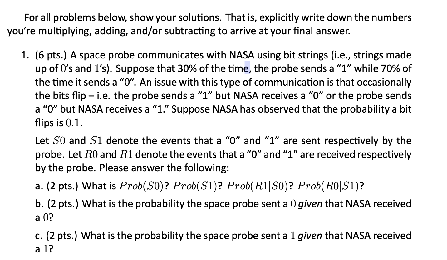 Solved For all problems below, show your solutions. That is, | Chegg.com