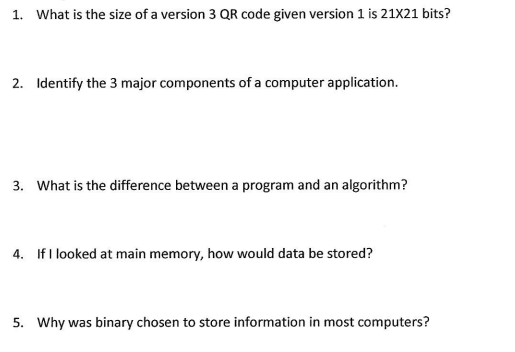 Solved 1. What is the size of a version 3 QR code given | Chegg.com