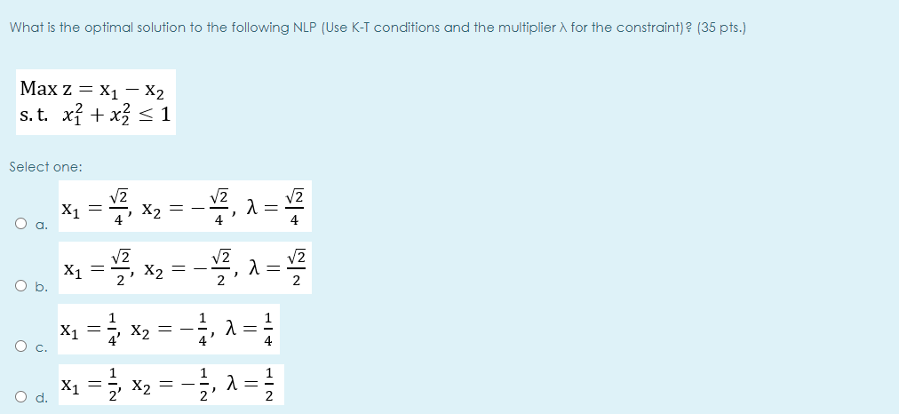 Solved What is the optimal solution to the following NLP | Chegg.com