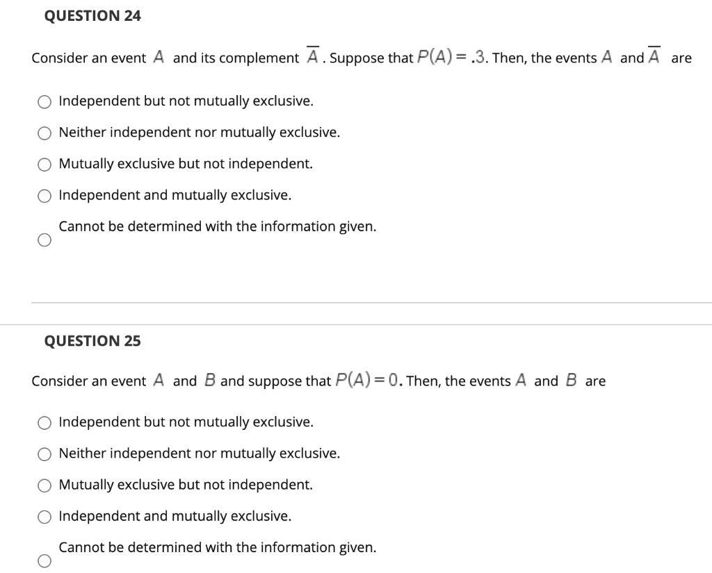 Solved QUESTION 24 Consider an event A and its complement Ā. | Chegg.com