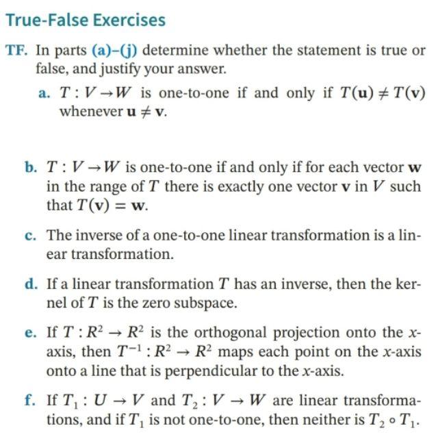 Solved True-False Exercises TF. In parts (a)-(j) determine | Chegg.com