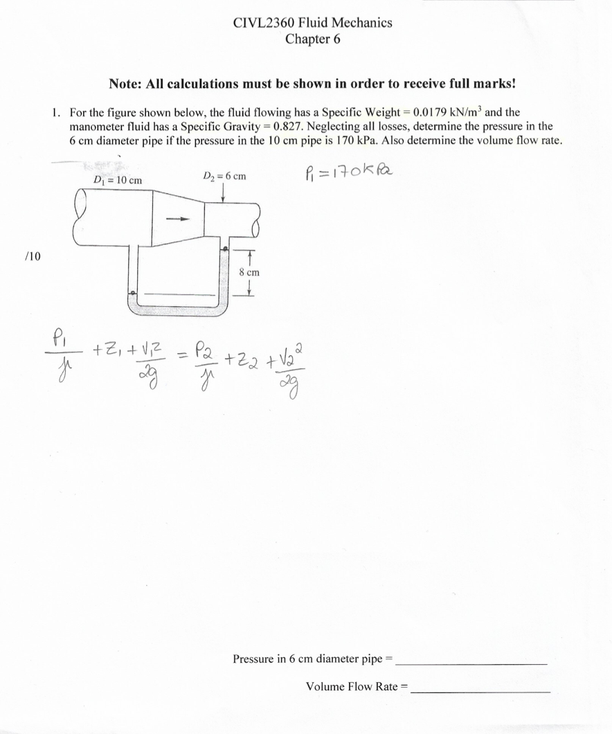 Solved CIVL2360 Fluid Mechanics Chapter 6 Note: All | Chegg.com