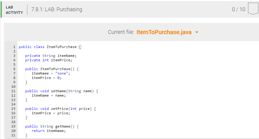 Solved 7.8 LAB: Purchasing The ItemToPurchase class is | Chegg.com
