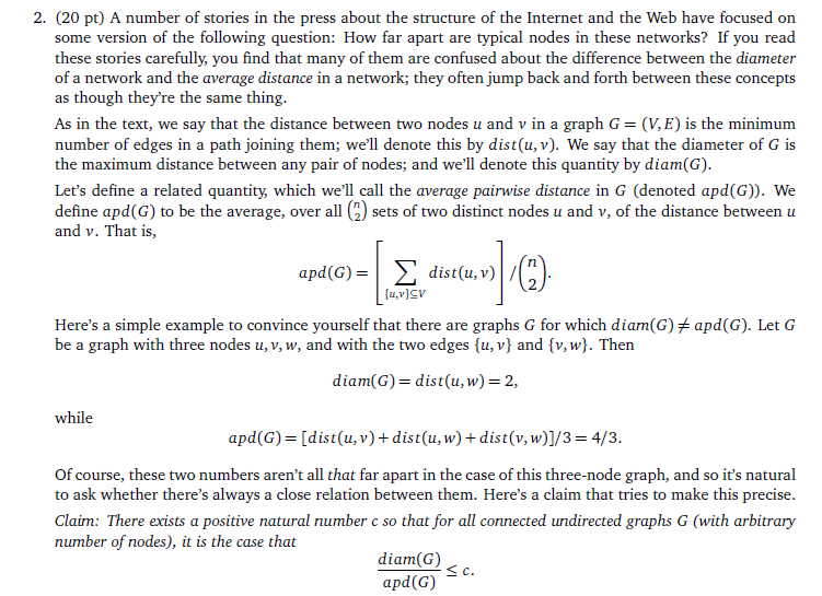 Solved 3. We have defined the diameter of a graph in Problem | Chegg.com