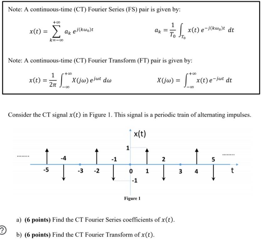 Solved Note: A continuous-time (CT) Fourier Series (FS) pair | Chegg.com